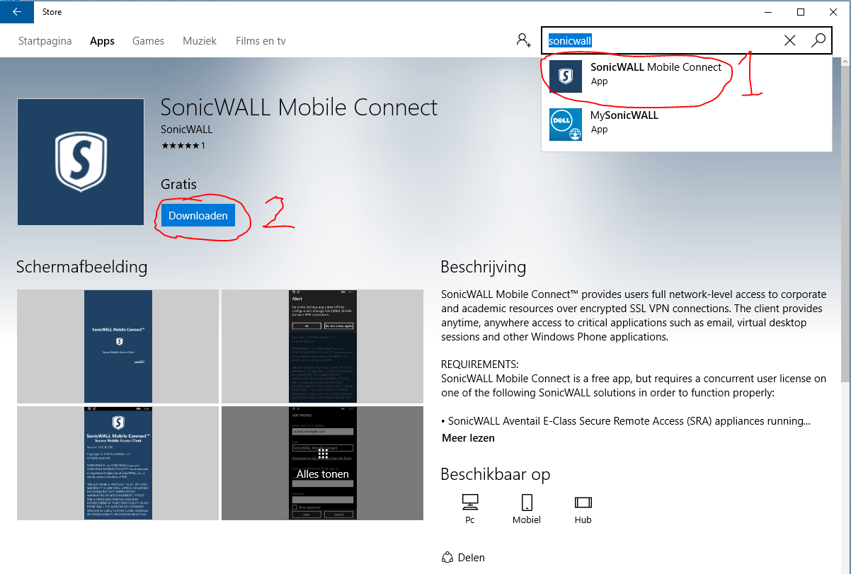 Sonicwall Mobile Connect inrichten en scripten