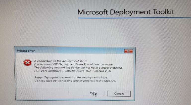 MDT : A connection to the deploymentshare could not be made